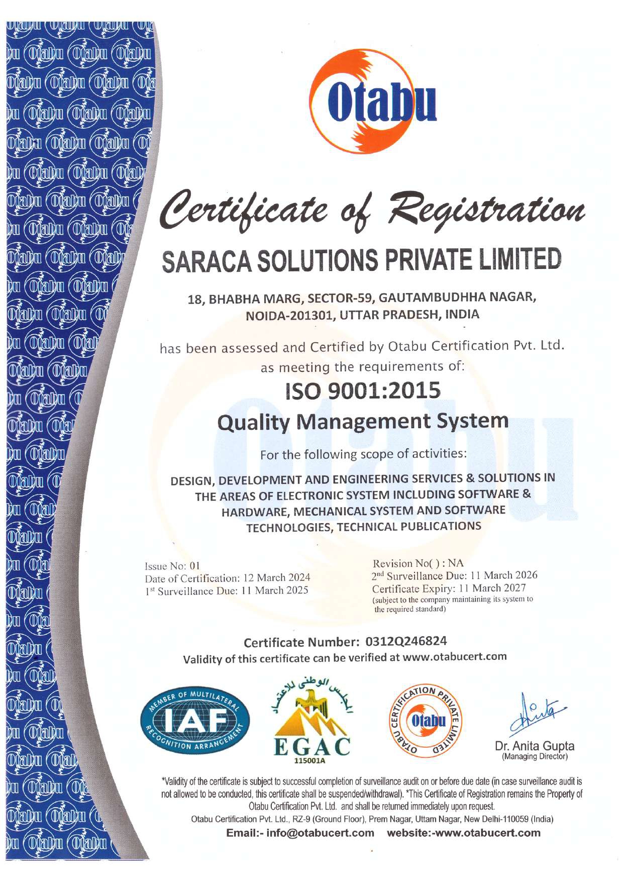 Certificates: Compliance & Quality Assurance- SARACA